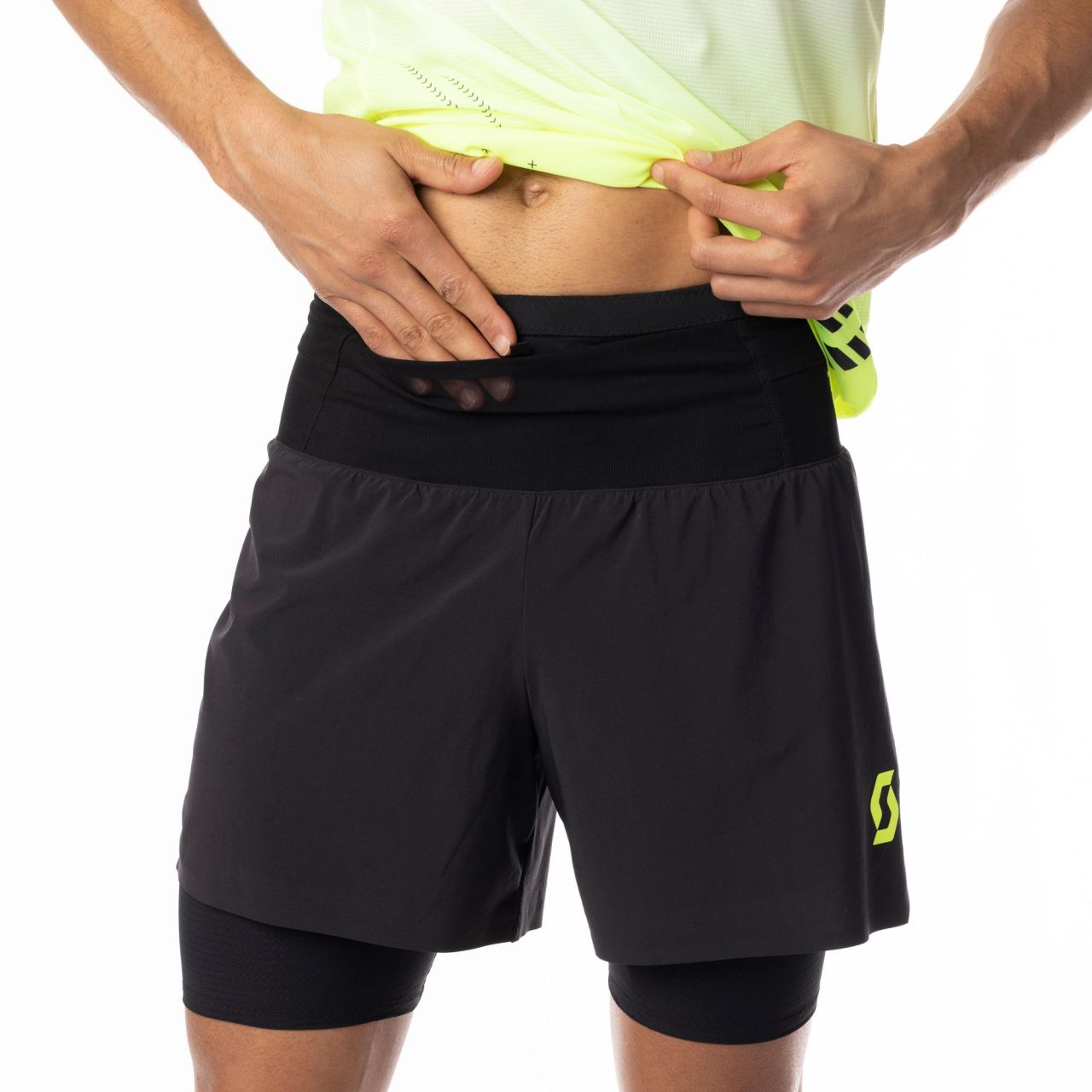 SCOTT HYBRID SHORT RC RUN BLACK YELLOW Short 2 en 1