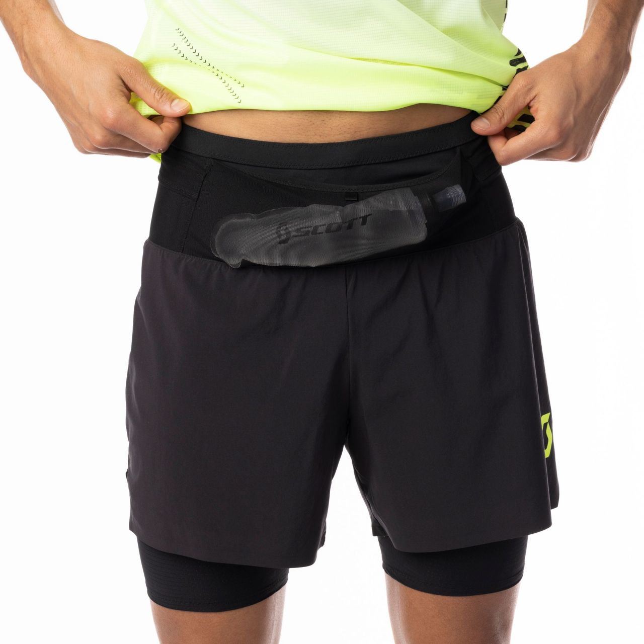 SCOTT HYBRID SHORT RC RUN BLACK YELLOW Short 2 en 1